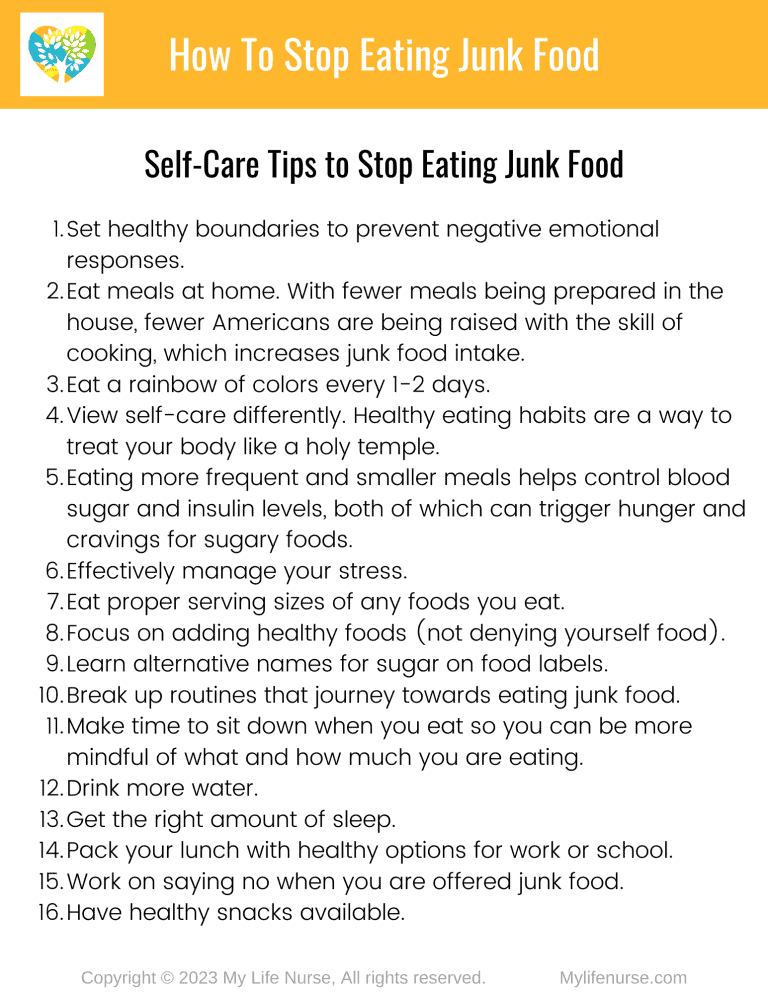 Free printable - Self-care Guide To Stop Eating Junk Food - My Life Nurse